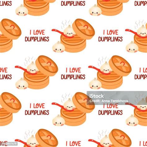 만두와 교자 원활한 패턴 벡터 드로잉 웃는 얼굴을 가진 전통적인 일본 만두 카와이 아시아 음식 벡터 일러스트 레이 션 Jiaozi에 대한 스톡 벡터 아트 및 기타 이미지