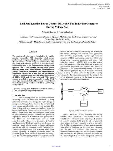 Pdf Real And Reactive Power Control Of Doubly Fed Induction Generator During Voltage Sag
