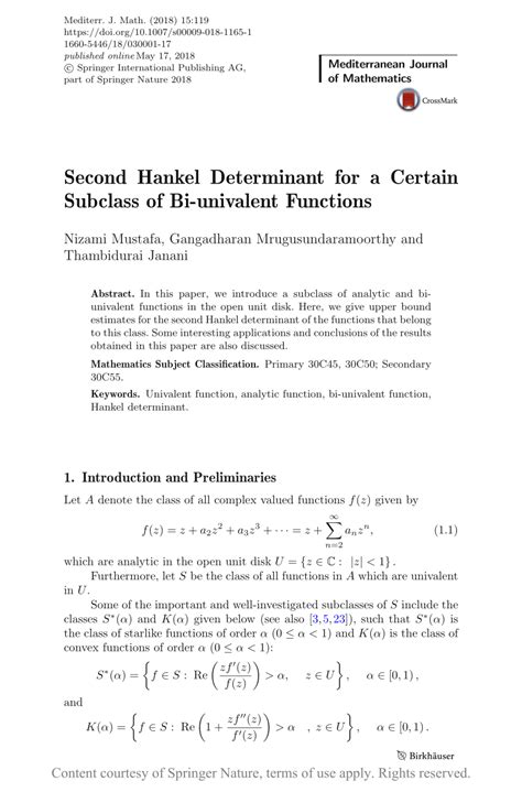 Second Hankel Determinant For A Certain Subclass Of Bi Univalent Functions Request Pdf