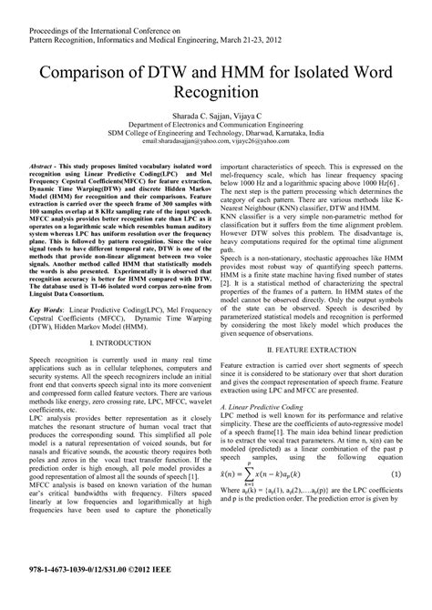 Comparison Of Dtw And Hmm For Isolated Word Recognition Artigo Sobre
