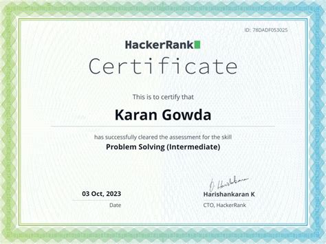Karan Gowda On Linkedin Problemsolving Continuouslearning Hackerrankachievement