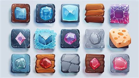 Ui App Icons Square Buttons Cartoon Menu Interface Textured Blocks Gui Graphic Design
