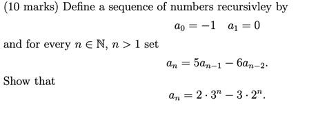 Solved Marks Define A Sequence Of Numbers Recursivley Chegg Com
