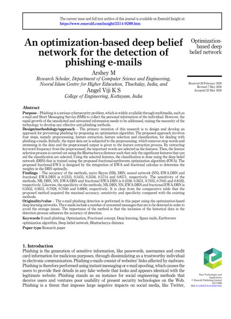 Pdf An Optimization Based Deep Belief Network For The Detection Of Phishing E Mails Arshey M