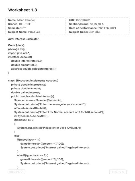 Pblj Lab Worksheet 13 Pdf Software Development Software