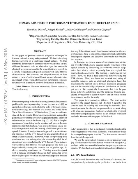 pdf domain adaptation for formant estimation using deep learning