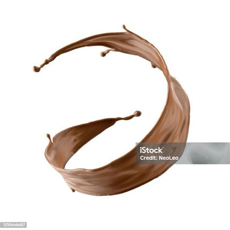 3d 렌더 초콜릿 스플래시 카카오 음료 또는 커피 튀김 요리 재료 추상 나선형 액체 제트 흰색 배경에 고립 된 갈색 음료 클립