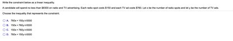 Solved Write The Constraint Below As A Linear Inequality A