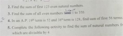 2 Find The Sum Of First 123 Even Natural Numbers3 Find The Sum Of All