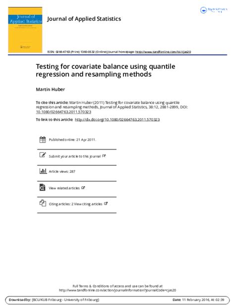 Pdf Testing For Covariate Balance Using Quantile Regression And