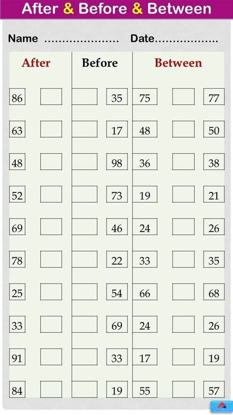 Grade 1 Math Worksheet Before After And Between Le Idee Della