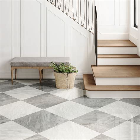 Blair 24x24 Checkerboard Polished Porcelain Tile In Oniciata Grey And
