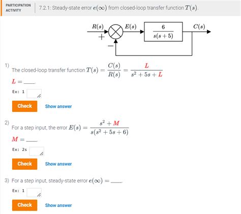 solved participation activity 7 2 1 steady state error e ∞