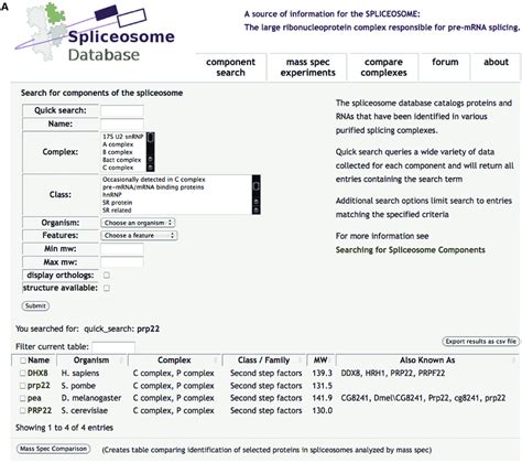 Spliceosome Component Search A Quick Search Queries All