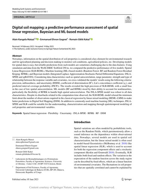 Digital Soil Mapping A Predictive Performance Assessment Of Spatial
