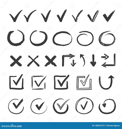Hand Drawn Check Signs Doodle V Mark For List Items Checkbox Chalk