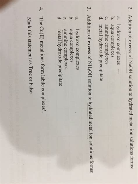 Solved Addition Of Excess Of NaOH Solution To Hydrated Metal Chegg Com