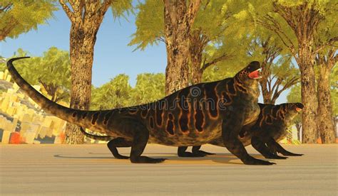 Cotylorhynchus Synapsids In Permian Period Forest Stock Illustration Illustration Of Epoch