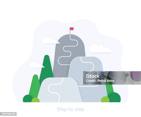 단계별로 성공하는 방법의 개념 정상에 붉은 깃발을 들고 등산 사업 개념 목표 달성 성장 성공 승리 목표 벡터 일러스트 레이 션 오솔길에 대한 스톡 벡터 아트 및 기타 이미지