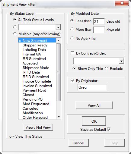 shipper document index main view view filter