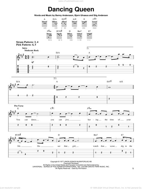 Dancing Queen Sheet Music For Guitar Solo Easy Tablature Pdf