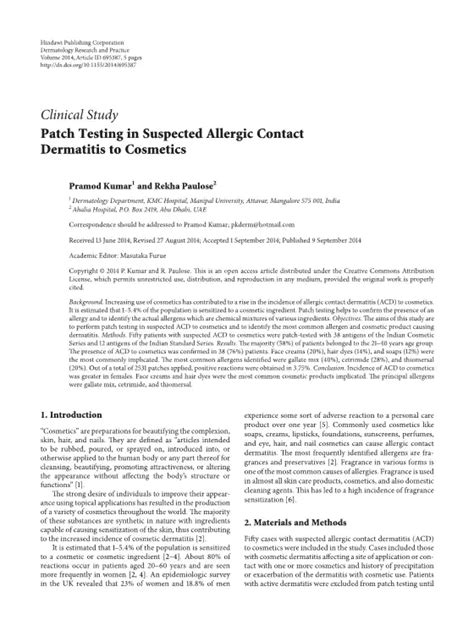 Patch Testing In Suspected Allergic Contact Dermatitis To Cosmetics Docslib