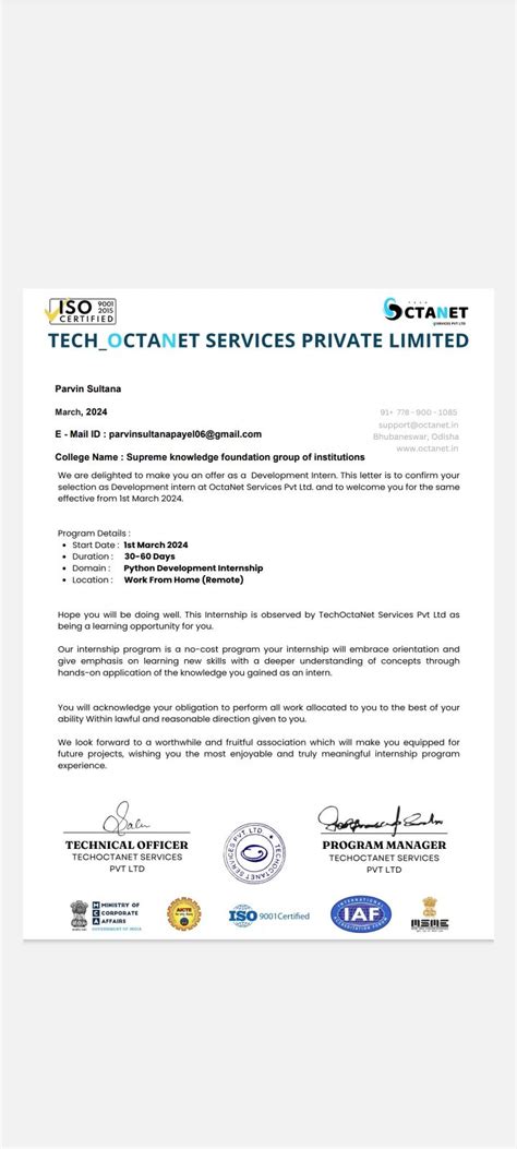 Parvin Sultana On Linkedin Techoctanet Techoctanet Internship Pythonwebdevelpment