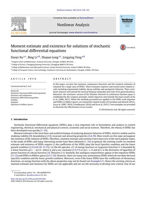 Pdf Moment Estimate And Existence For Solutions Of Stochastic Functional Differential Equations