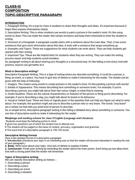 Descriptive Paragraph Pdf Word Paragraph