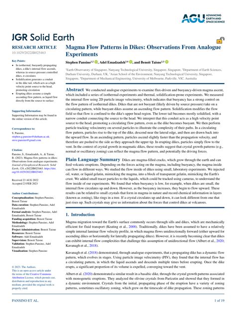 Pdf Magma Flow Patterns In Dikes Observations From Analogue Experiments
