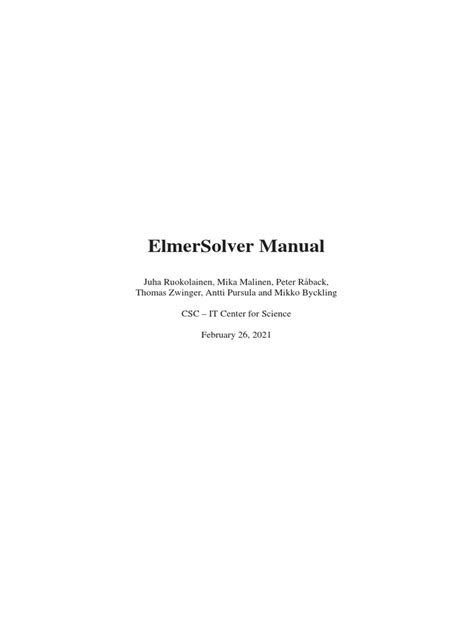 Elmer Solver Manual Pdf Finite Element Method System Of Linear Equations
