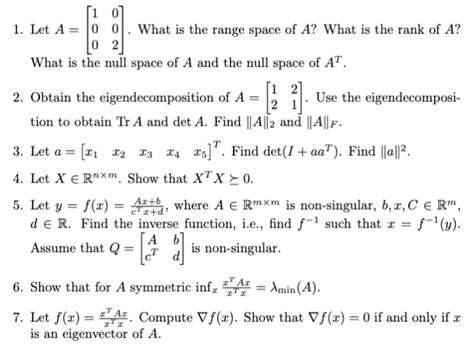 Solved Let A What Is The Range Space Of A Chegg Com