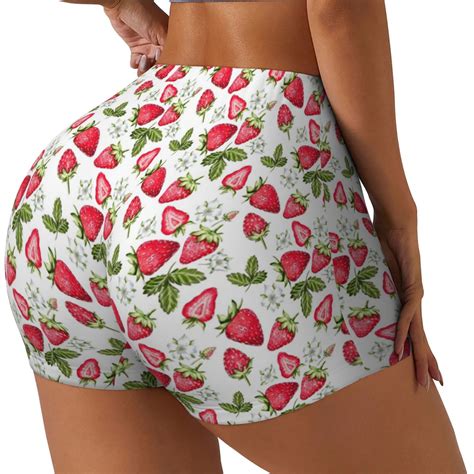 Goofa Strawberry1 Printed Workout Shorts Women Seamless Scrunch Butt