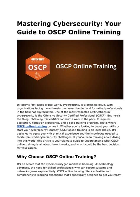 Ppt Mastering Cybersecurity Your Guide To Oscp Online Training