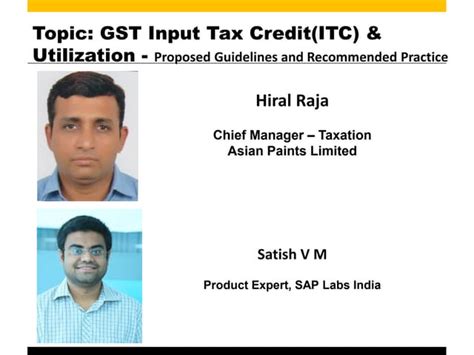 Gst Input Tax Credit Itc Utilization In Sap Pdf