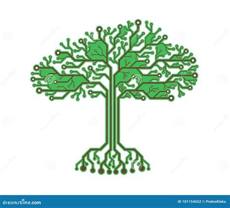 Abstract Electronic Digital Binary Green Tree Roots Logo Vector Icon