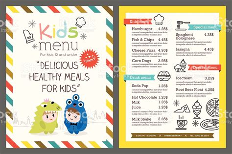 お子様用メニューのベクトルテンプレート ロイヤリティフリーのイラスト素材 Free Printable Menu Template Food