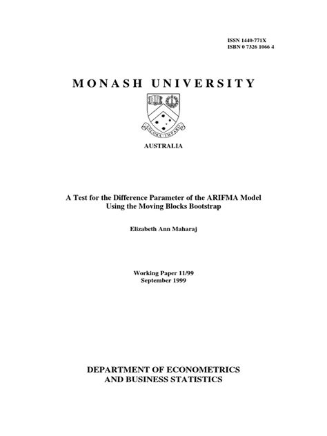 Monash University Department Of Econometrics And Business Statistics Pdf Resampling
