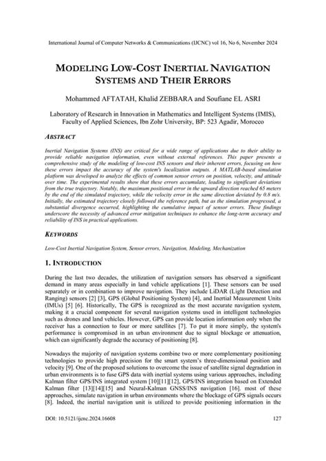 Modeling Low Cost Inertial Navigation Systems And Their Errors Pdf