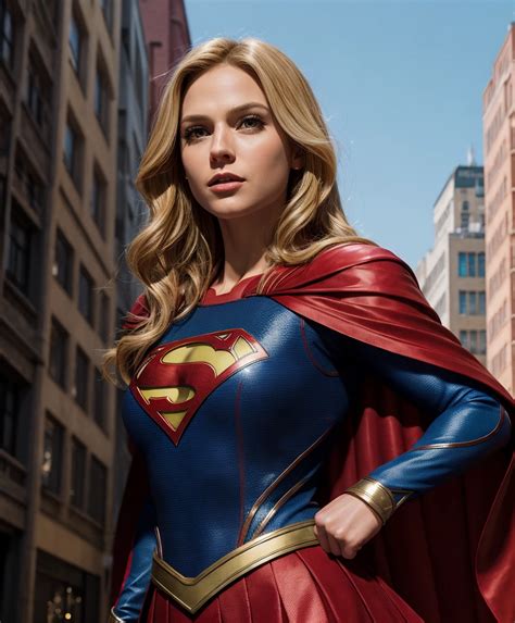 Supergirl Hero Hair Blonde Cape Red Long Skirt Red Boot Red