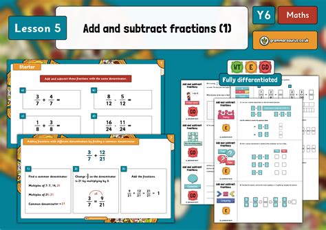 Year 6 Fractions Add And Subtract Fractions 1 Lesson 5 Grammarsaurus