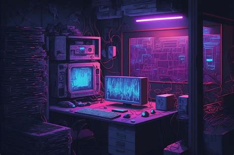 Premium Photo Computer Desk With Two Monitors And A Keyboard Generative Ai