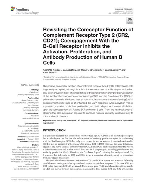 Pdf Revisiting The Coreceptor Function Of Complement Receptor Type 2 Cr2 Cd21 Coengagement