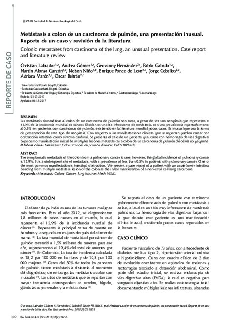 Pdf Colonic Metastases From Carcinoma Of The Lung An Unusual