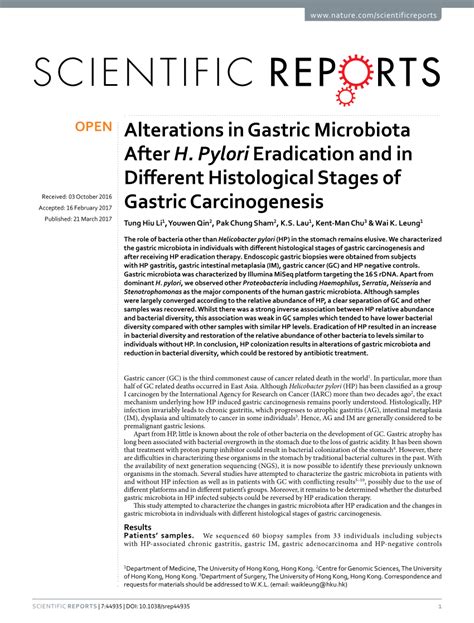 Pdf Alterations In Gastric Microbiota After H Pylori Eradication And In Different