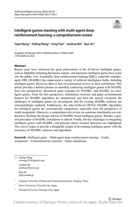 Pdf Intelligent Games Meeting With Multi Agent Deep Reinforcement Learning A Comprehensive Review