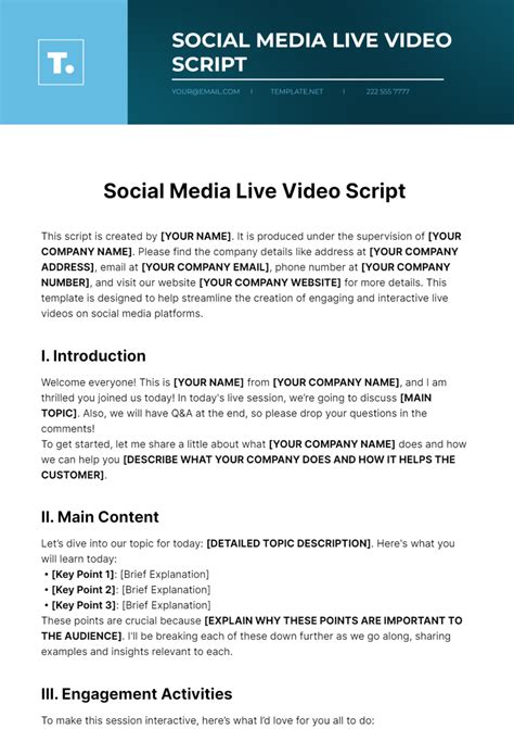 Free Social Media Live Video Script Template To Edit Online