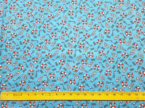 Anchors On Aqua Print 100 Cotton Fabric 34 Yard Piece Etsy