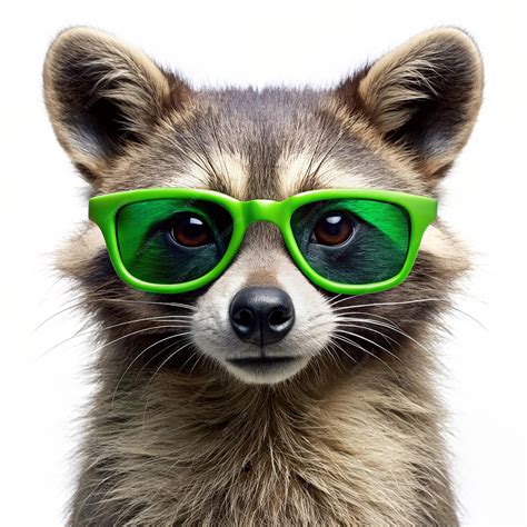 Premium Photo Portrait Funny Raccoon In Green Sunglasses Isolated On