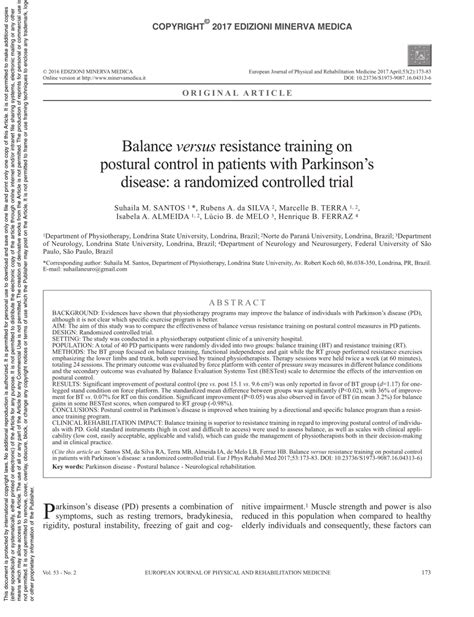 Pdf Balance Versus Resistance Training On Postural Control In Patients With Parkinsons